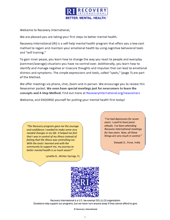 Newcomers - Recovery International